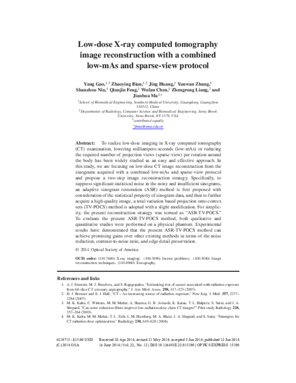 (PDF) Low-dose X-ray computed tomography image reconstruction with a combined low-mAs and sparse ...
