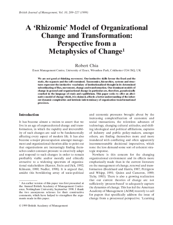 (PDF) A 'Rhizomic' Model of Organizational Change and Transformation ...