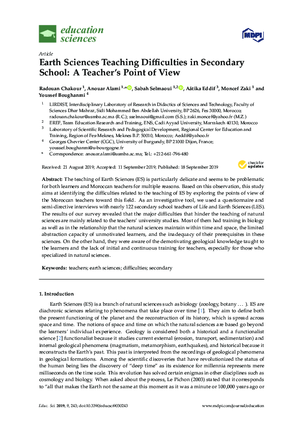 (PDF) Earth Sciences Teaching Difficulties in Secondary School: A ...