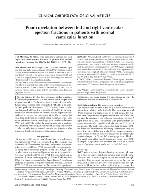 Poor correlation between left and right ventricular ejection fractions ...
