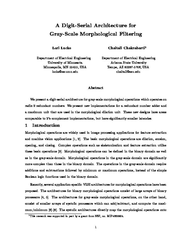 Pdf A Digit Serial Architecture For Gray Scale Morphological Filtering C Chakrabarti