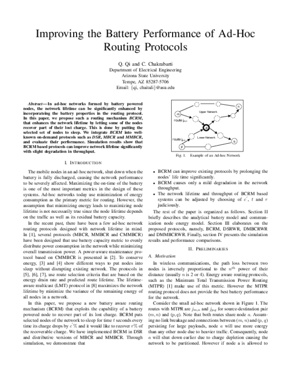 Pdf Improving The Battery Performance Of Ad Hoc Routing Protocols