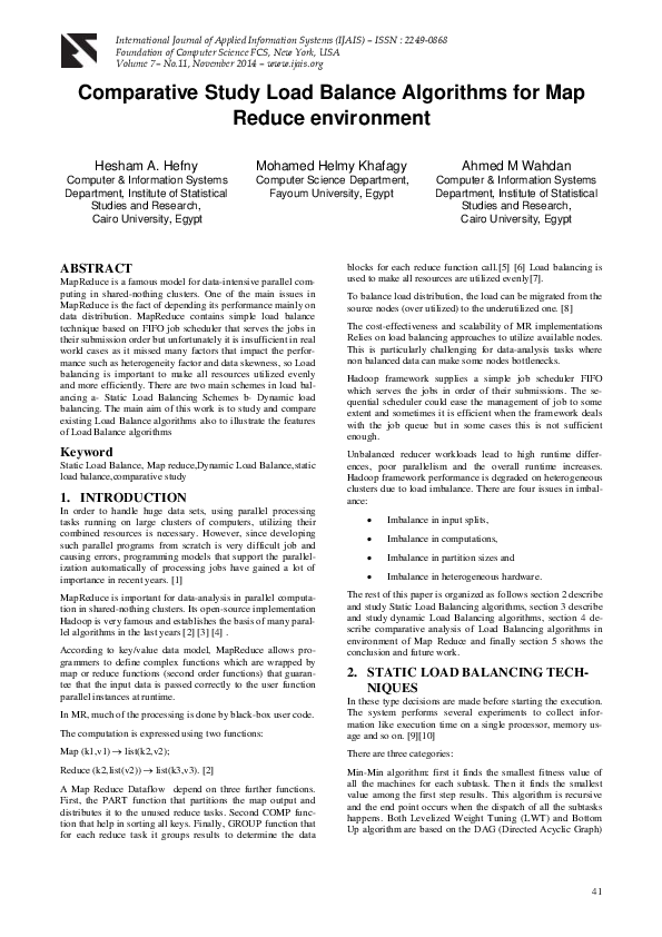(PDF) Comparative Study Load Balance Algorithms for Map Reduce Environment