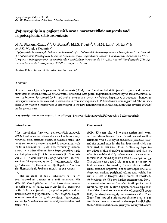 (PDF) Polyserositis in a patient with acute paracoccidioidomycosis and ...