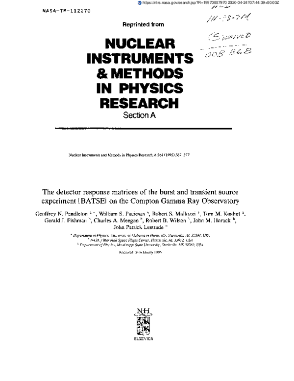 Pdf The Detector Response Matrices Of The Burst And Transient Source