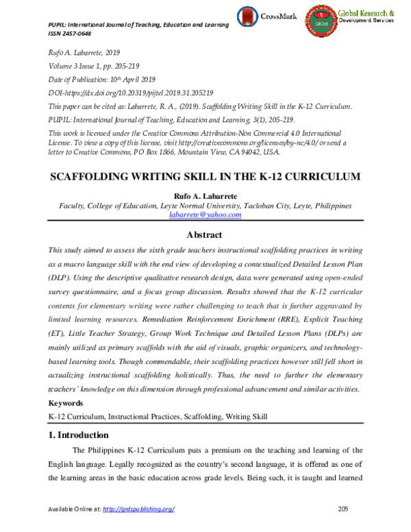 (PDF) Scaffolding Writing Skill in the K-12 Curriculum