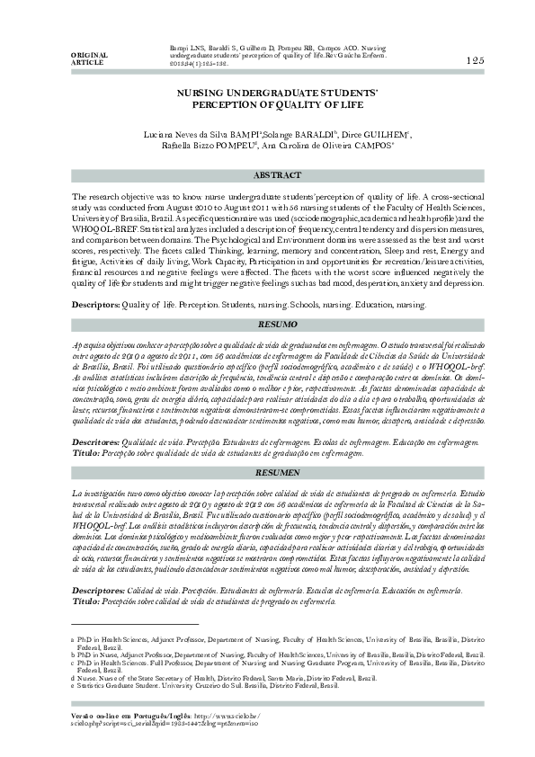 (PDF) Percepção sobre qualidade de vida de estudantes de graduação em ...