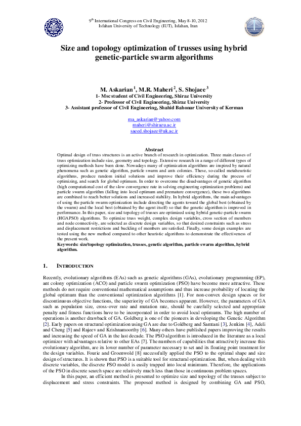 (PDF) Size and Topology Optimization of Trusses Using Hybrid Genetic-Particle Swarm Algorithms