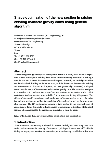 (PDF) Shape optimisation of the new section in raising existing concrete gravity dams using ...