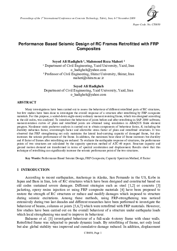 Pdf Performance Based Seismic Design Of Rc Frames Retrofitted With Frp Composites