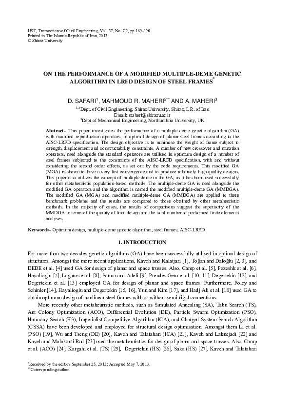Pdf On The Performance Of A Modified Multiple Deme Genetic Algorithm