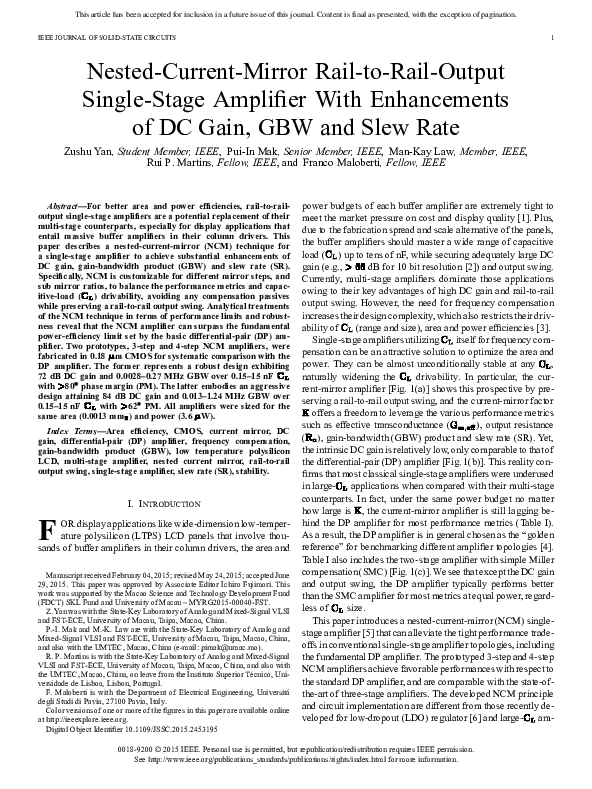 (PDF) Nested-Current-Mirror Rail-to-Rail-Output Single-Stage Amplifier With Enhancements of DC ...