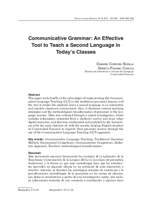 (PDF) Communicative Grammar: An Effective Tool to Teach a Second ...