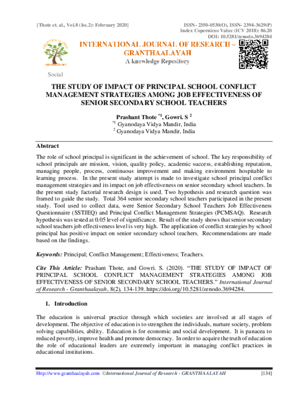 (PDF) The Study of Impact of Principal School Conflict Management Strategies Among Job ...