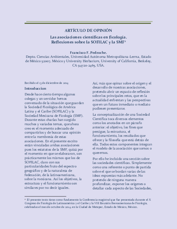 (PDF) Las asociaciones científicas en ficología. Reflexiones sobre la ...