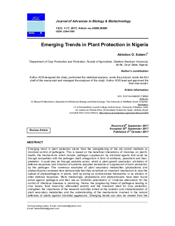 (PDF) Emerging Trends in Plant Protection in Nigeria