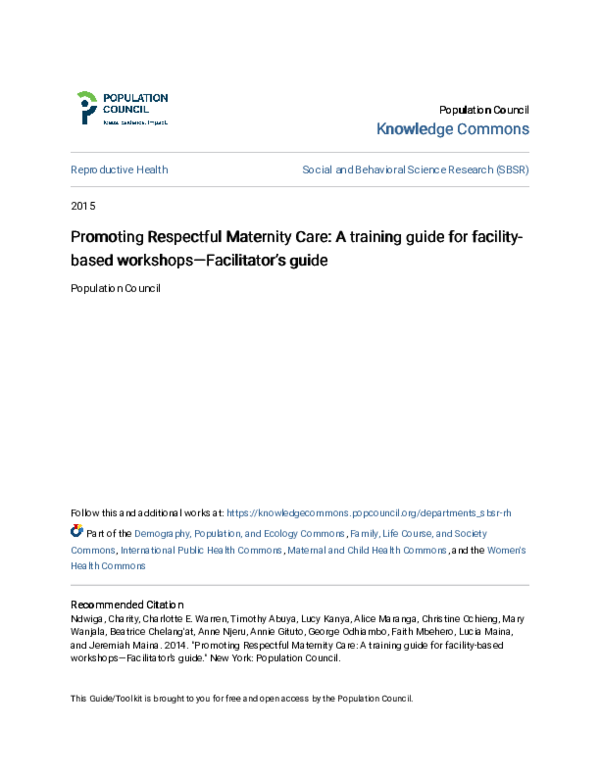 (PDF) Promoting Respectful Maternity Care: A training guide for ...