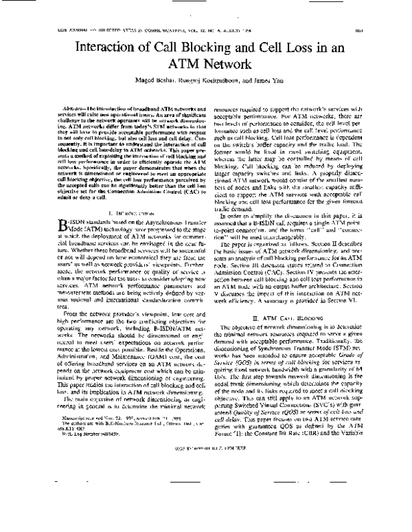 (PDF) Interaction of call blocking and cell loss in an ATM network | Maged Beshai - Academia.edu