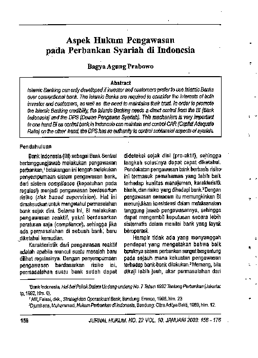 Aspek Hukum Pengawasan pada Perbankan Syariah di Indonesia