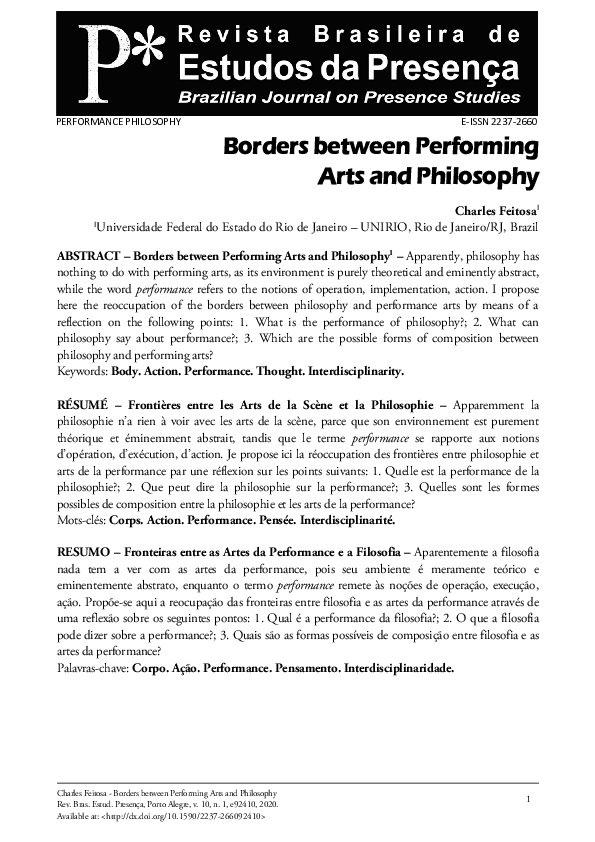 (PDF) Borders between Performing Arts and Philosophy
