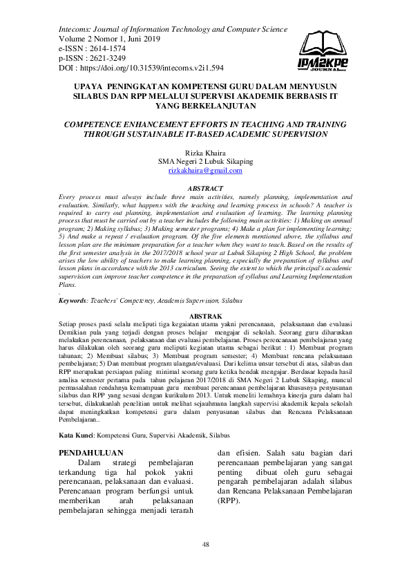(PDF) Upaya Peningkatan Kompetensi Guru dalam Menyusun Silabus dan RPP Melalui Supervisi ...