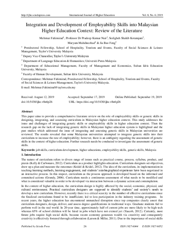 (PDF) Integration and Development of Employability Skills into ...