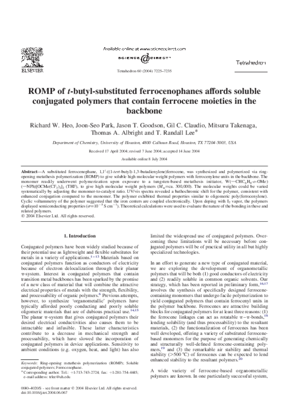 (PDF) ROMP of t-butyl-substituted ferrocenophanes affords soluble ...