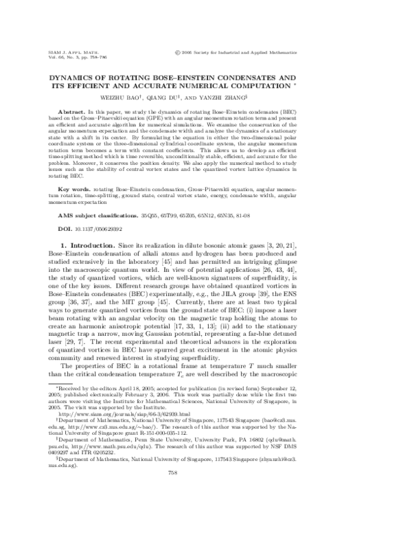 Pdf Dynamics Of Rotating Bose Einstein Condensates And Its Efficient And Accurate Numerical