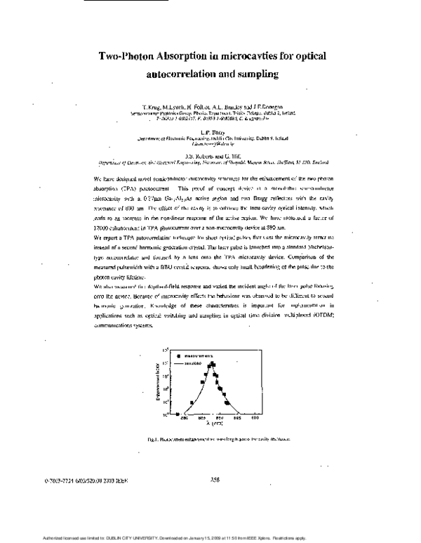 (PDF) Two-photon absorption in microcavities for optical autocorrelation and sampling