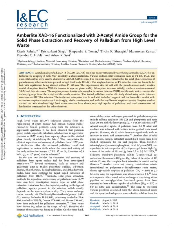 (PDF) Amberlite XAD-16 Functionalized with 2-Acetyl Amide Group for the Solid Phase Extraction ...