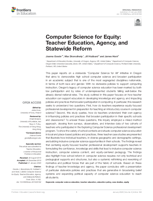 (PDF) Computer Science for Equity: Teacher Education, Agency, and ...
