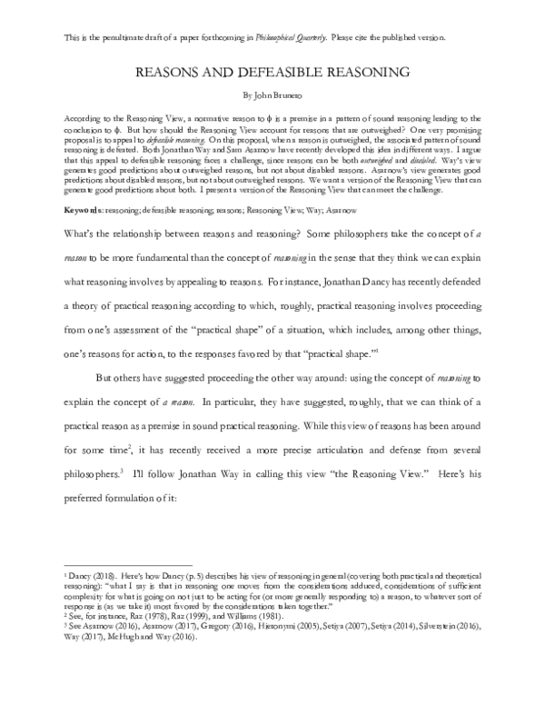 (PDF) REASONS AND DEFEASIBLE REASONING