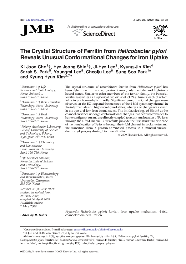 (PDF) The Crystal Structure of Ferritin from Helicobacter pylori ...