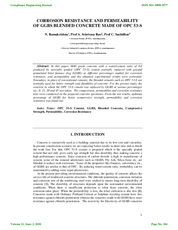 (PDF) CORROSION RESISTANCE AND PERMEABILITY OF GGBS BLENDED CONCRETE ...