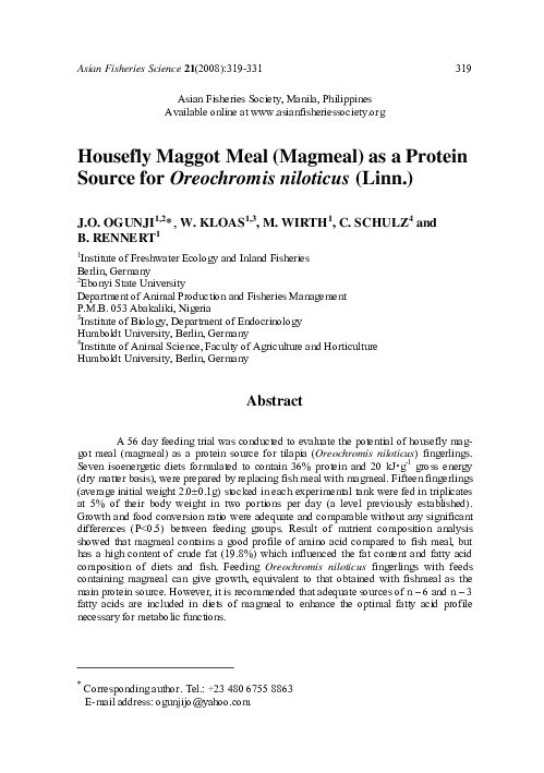 (PDF) Housefly Maggot Meal (Magmeal) as a Protein Source for ...