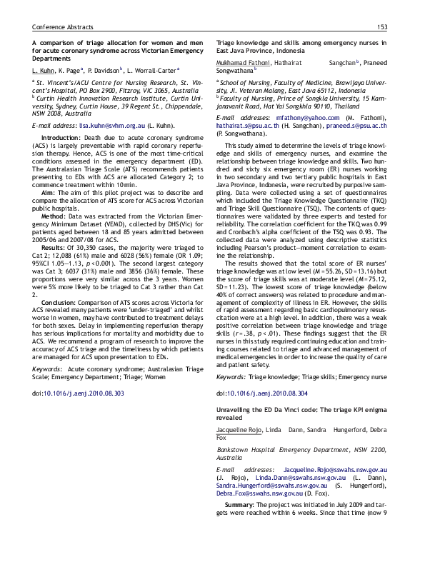 (PDF) Triage knowledge and skills among emergency nurses in East Java ...