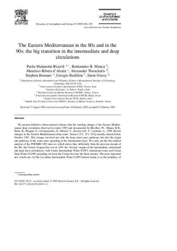 (PDF) The Eastern Mediterranean in the 80s and in the 90s: the big ...