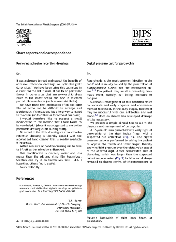 (PDF) Digital pressure test for paronychia