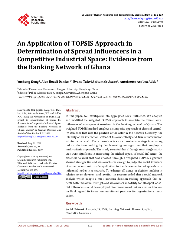Pdf Topsis Based Analysis Of Influencers In Ghanas Banking Network