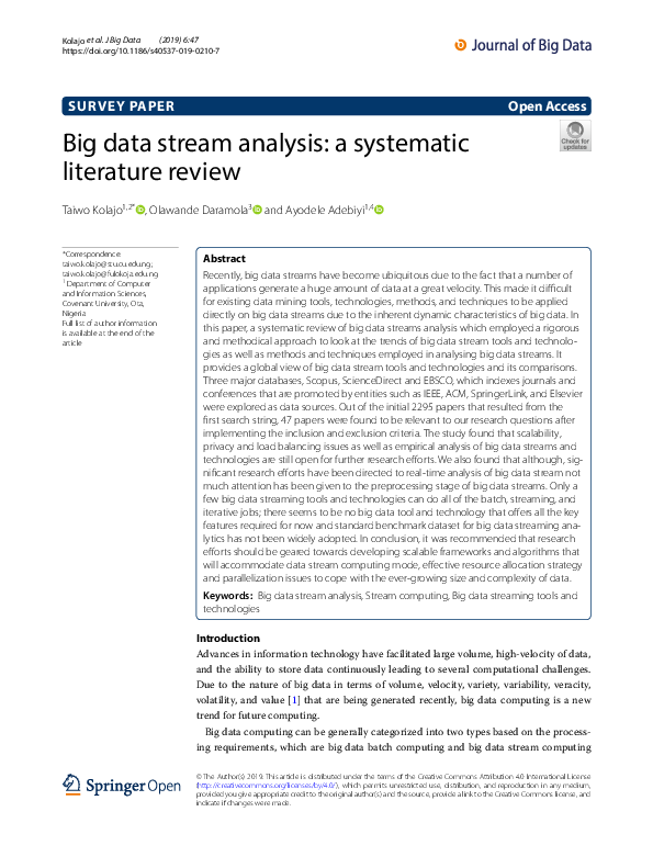 (PDF) Big data stream analysis: a systematic literature review