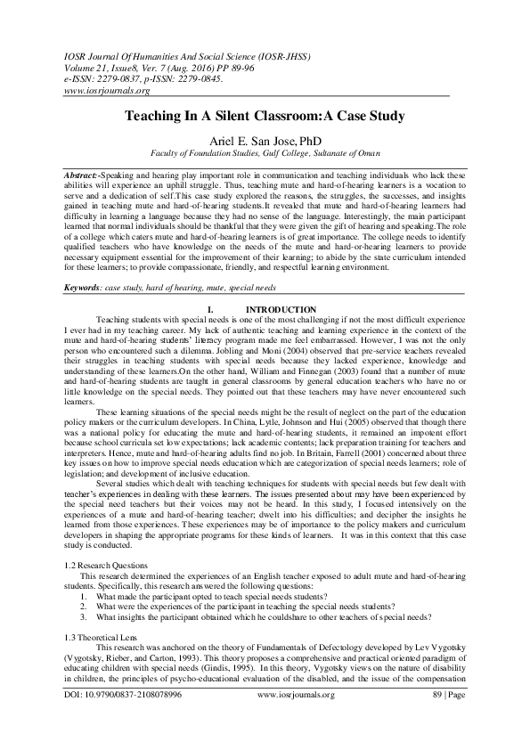 (PDF) Teaching In A Silent Classroom:A Case Study