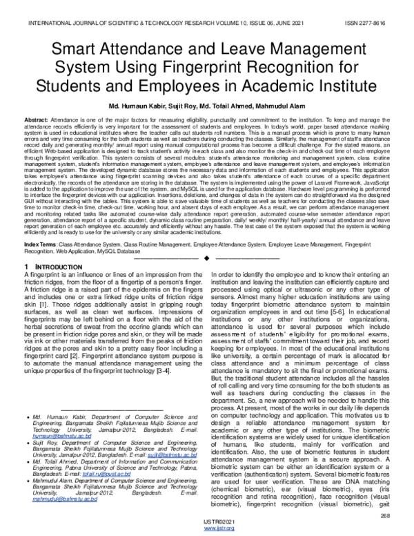 (PDF) Smart Attendance and Leave Management System Using Fingerprint ...