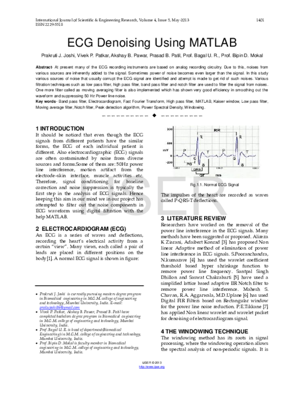 (PDF) ECG Denoising Using MATLAB