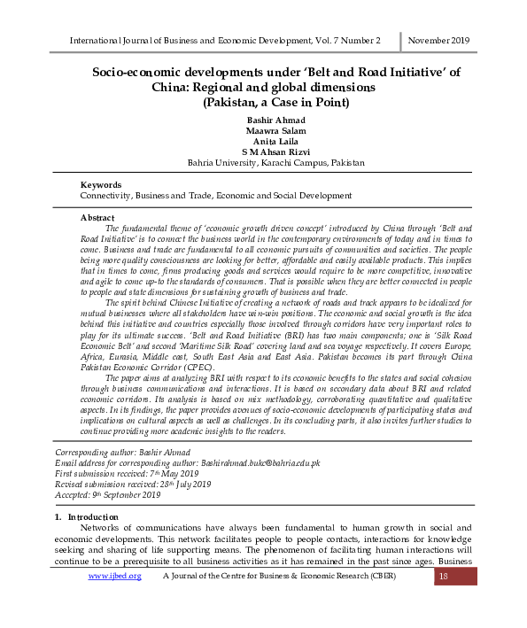 (PDF) Socio-economic developments under ‘Belt and Road Initiative’ of ...