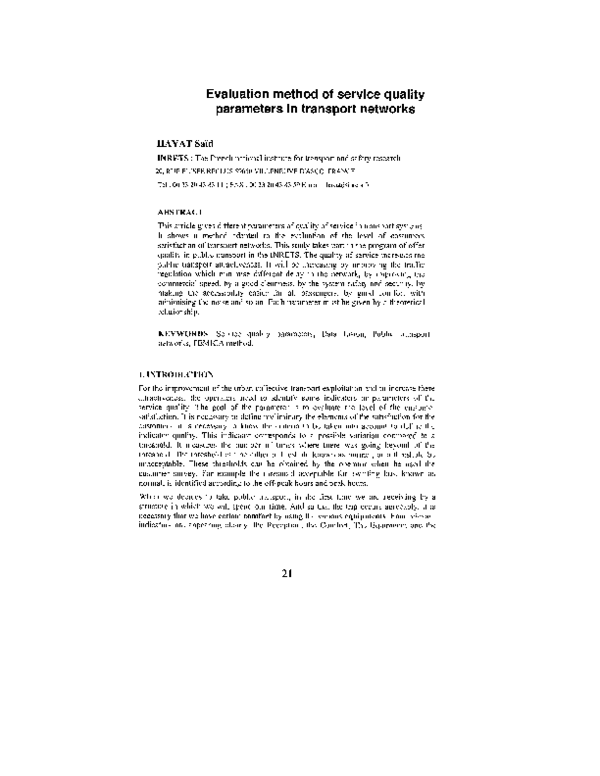 (PDF) Evaluation method of service quality parameters in transport networks