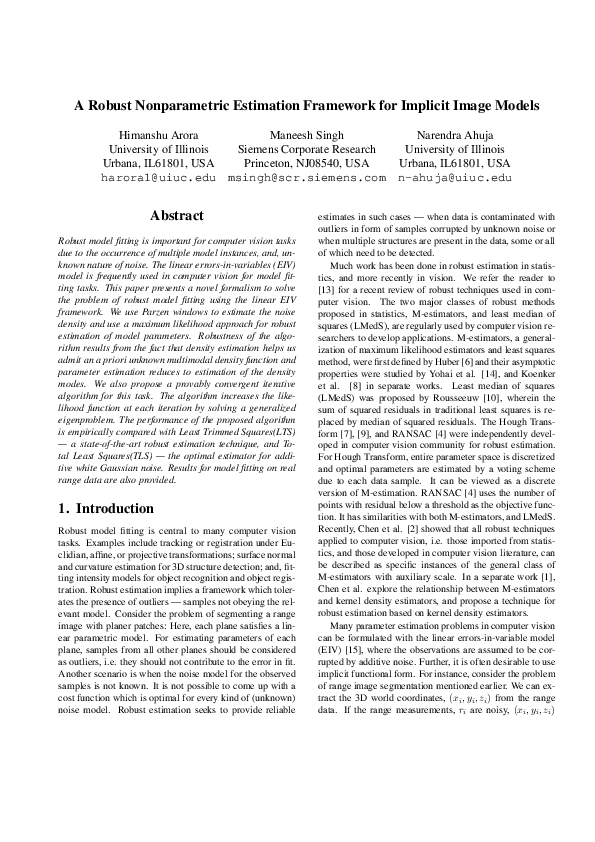 (PDF) A Robust Nonparametric Estimation Framework for Implicit Image Models