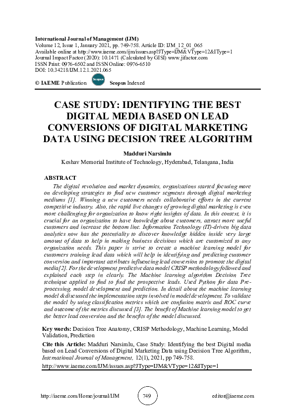 (PDF) CASE STUDY: IDENTIFYING THE BEST DIGITAL MEDIA BASED ON LEAD ...