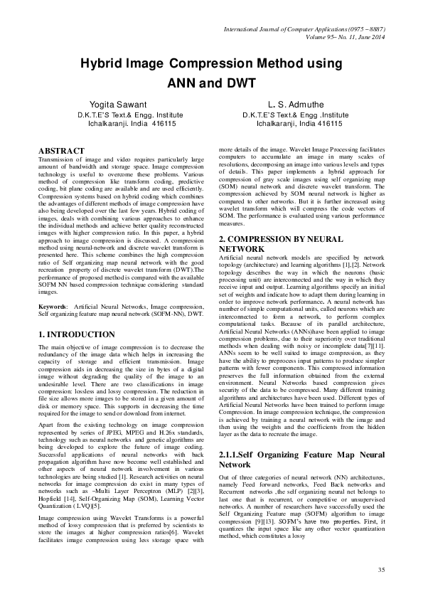 (PDF) Hybrid Image Compression Method using ANN and DWT