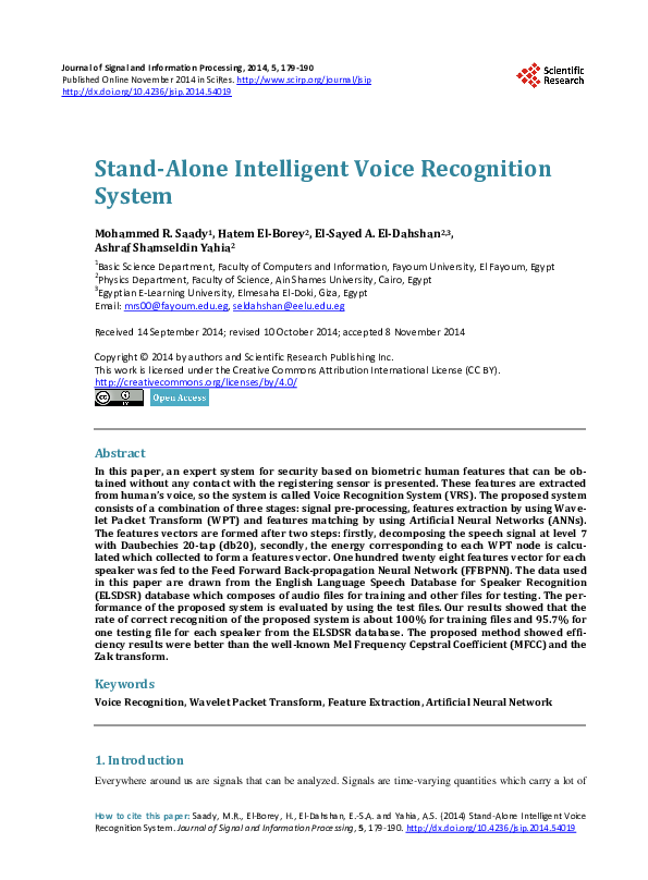 (PDF) Stand-Alone Intelligent Voice Recognition System