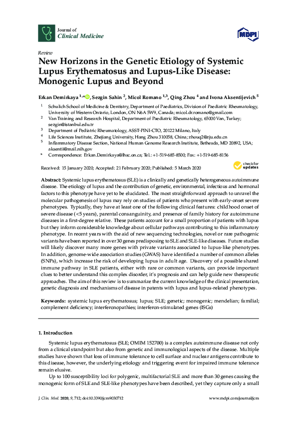 (PDF) New Horizons in the Genetic Etiology of Systemic Lupus ...